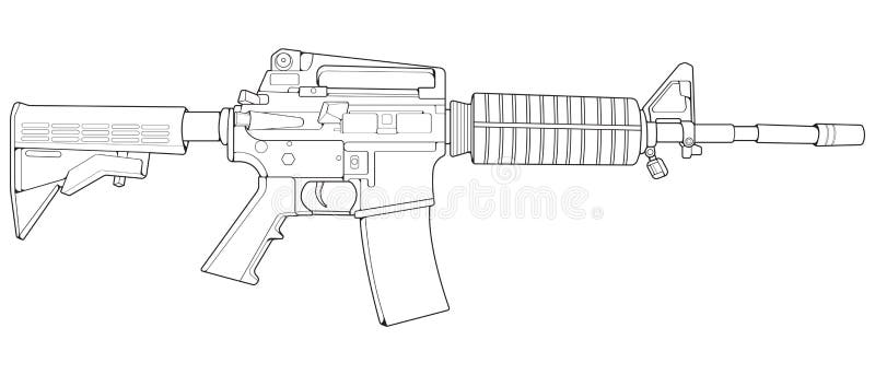 Firearms Line Art Style, Shooting Gun, Weapon Illustration, Vector Line ...