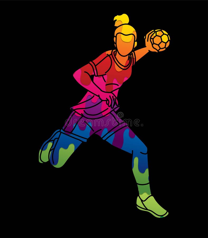 Handball Sport Female Player Action Cartoon Graphic Vector Stock Vector ...