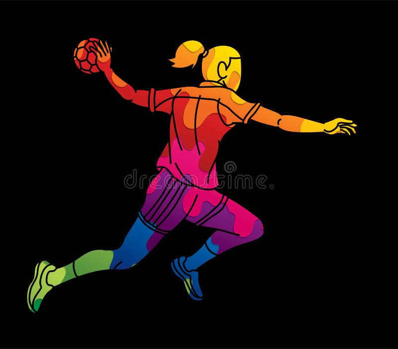 Handball Sport Female Player Action Cartoon Graphic Vector Stock Vector ...