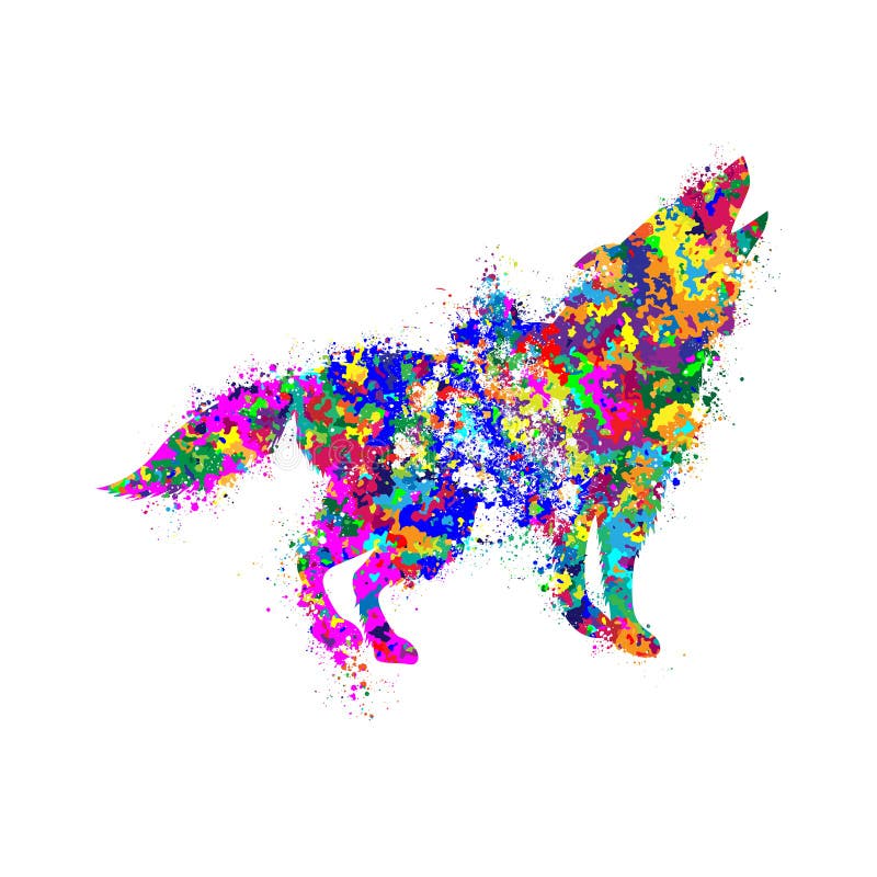 Howling Angry Wolf Splashed and Colored Print Stock Illustration ...