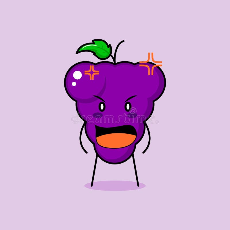 Cute Grape Character with Angry Expression. Mouth Wide Open Stock ...