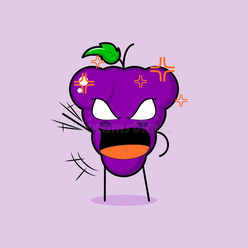 Cute Grape Character with Angry Expression. One Hand Raised, Eyes ...