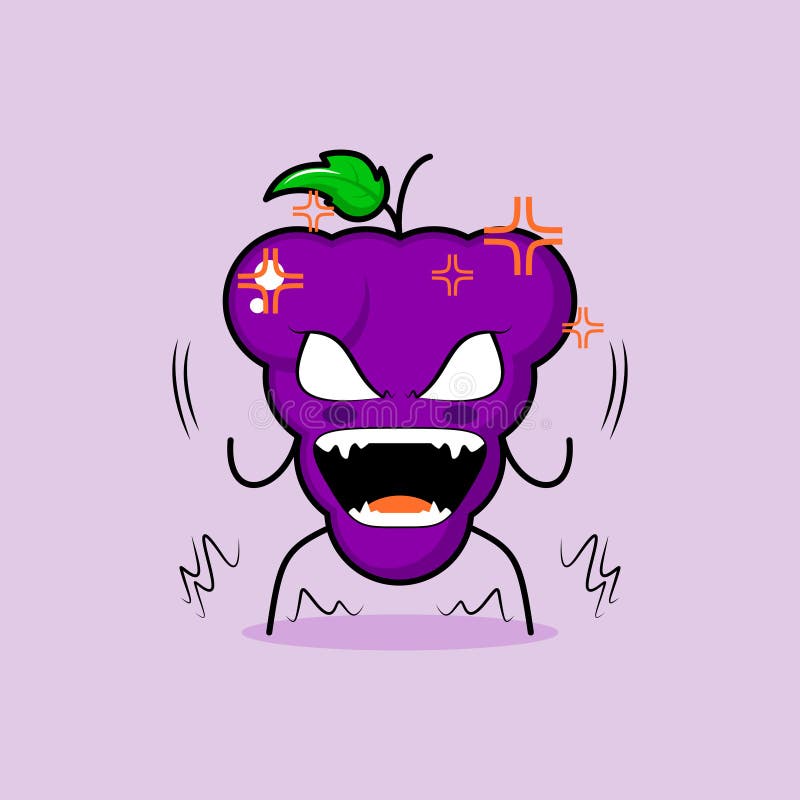 Cute Grape Character with Very Angry Expression. Eyes Bulging and Mouth ...
