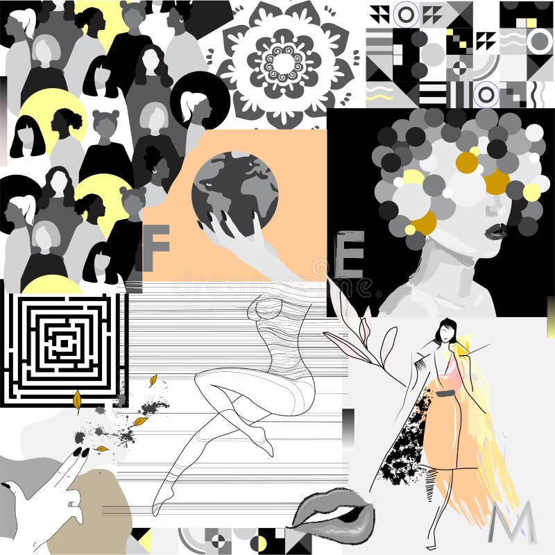 Abstract Female Wall Decor Illustration Seamless Pattern Woman Strong ...