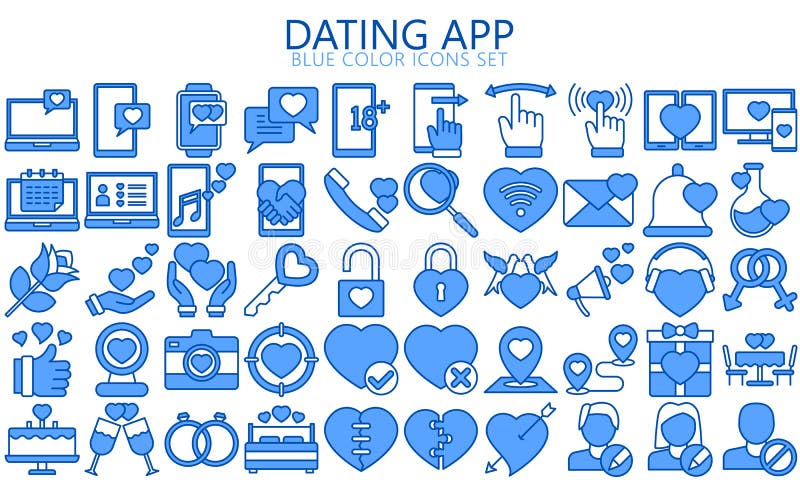 Dating App Blue Color Icons Set Stock Vector - Illustration of business ...