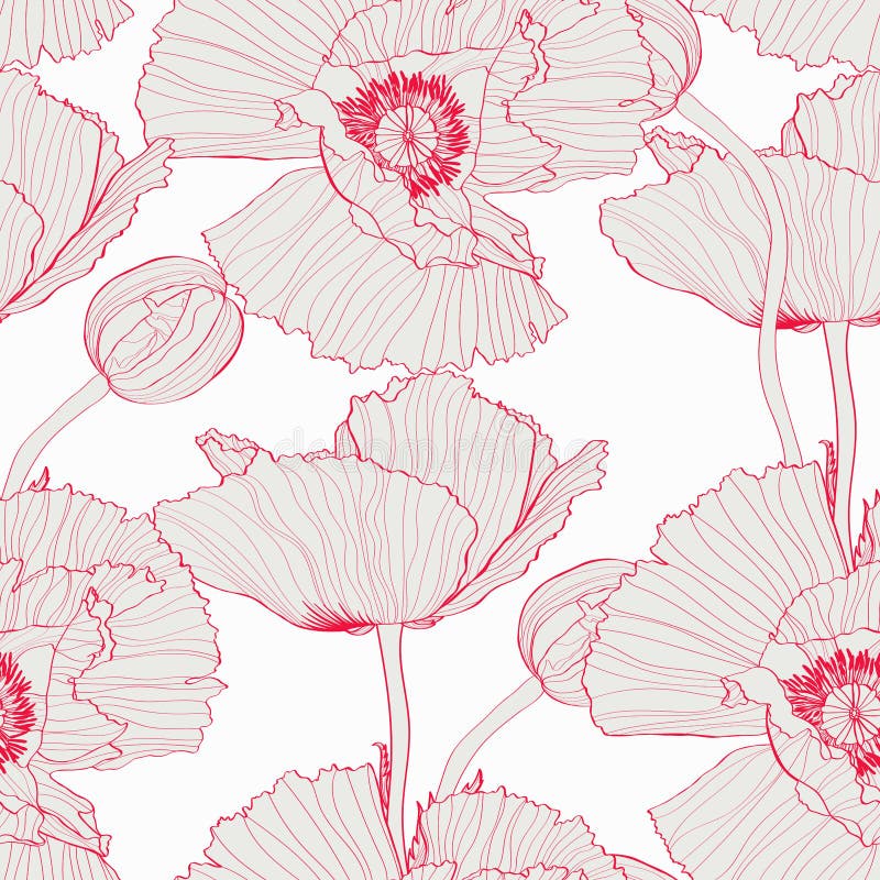 Funny Poppy Floral Summer Seamless Pattern. Hand Drawn Line Texture ...