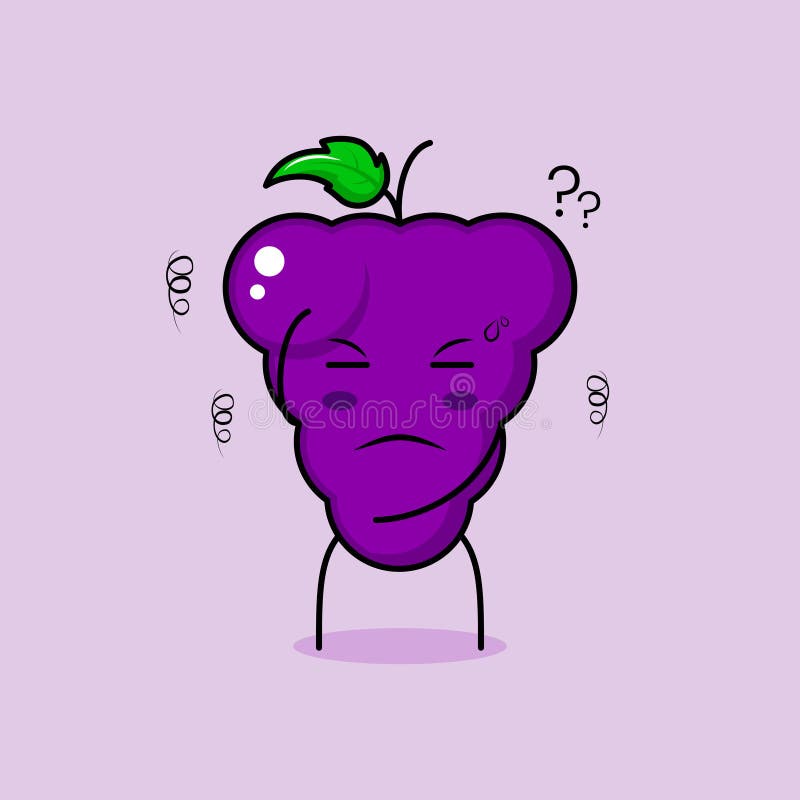 Cute Grape Character with Thinking Expression, One Hand on Head and ...