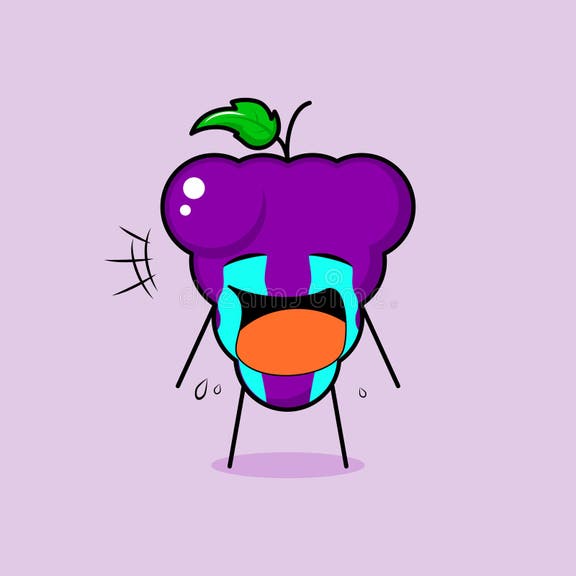 Cute Grape Character with Crying Expression, Tears and Mouth Open Stock ...