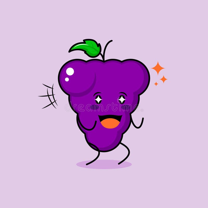 Cute Grape Character with Smile and Happy Expression, Two Hands ...