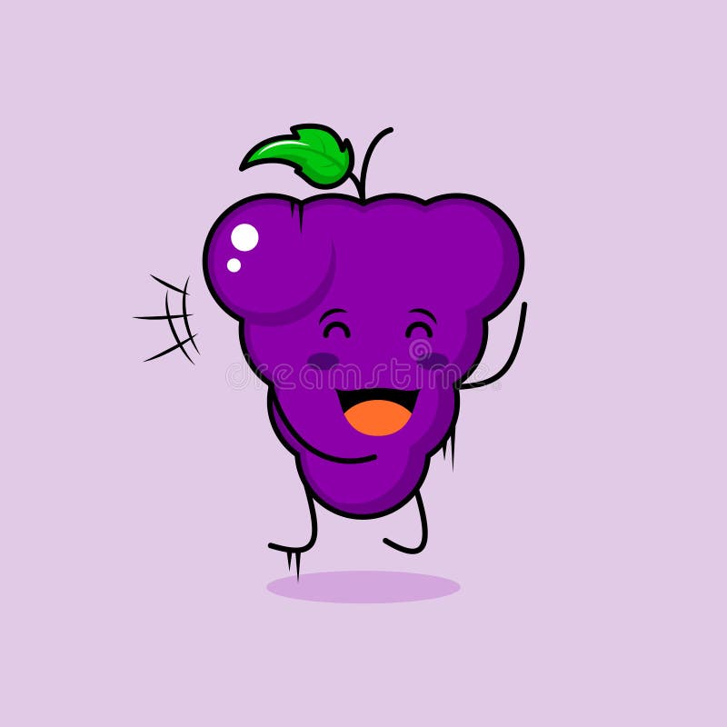 Cute Grape Character with Smile and Happy Expression, Jump, Close Eyes ...
