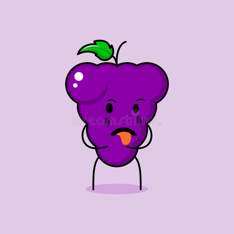 Cute Grape Character with Disgusting Expression and Tongue Sticking Out ...