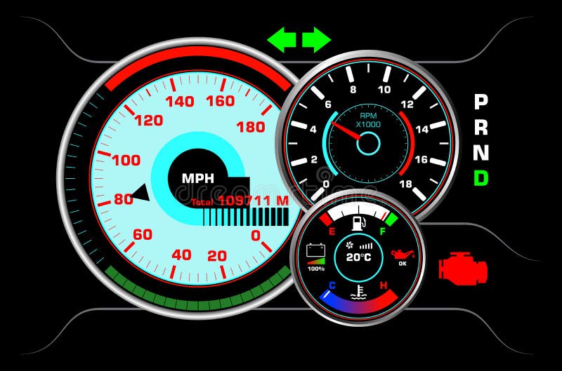 Set of Speedometers for Dashboard Analog Device for Speed. Car Interior ...
