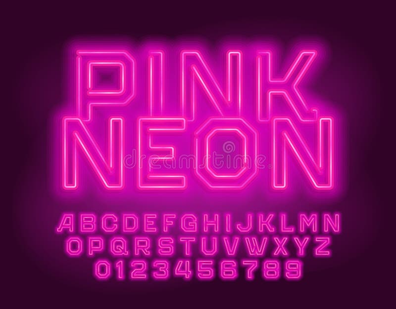 Pink Neon Alphabet Font. Neon Color Geometric Letters and Numbers Stock ...