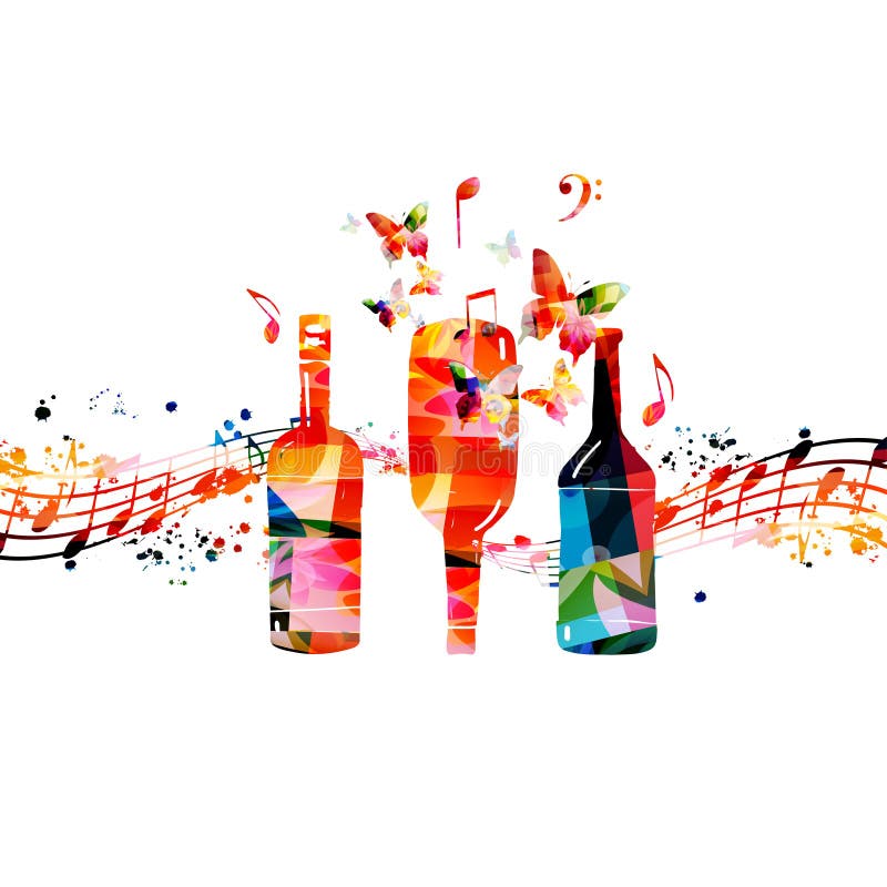 Colorful Glass Bottles with Musical Notes Vector Illustration. Party ...