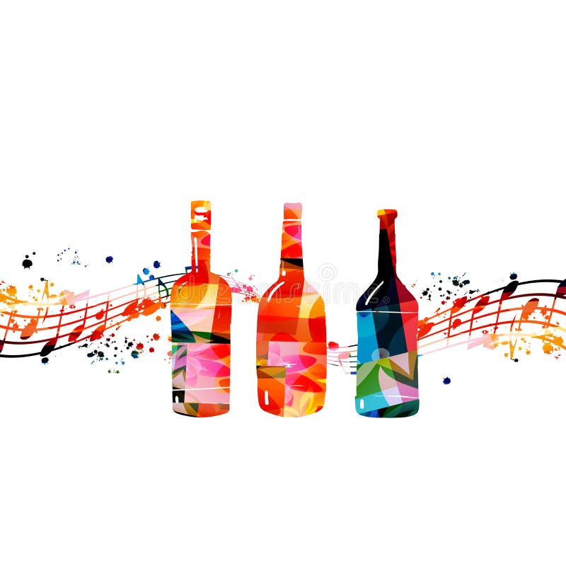 Colorful Glass Bottles with Musical Notes Vector Illustration. Party ...