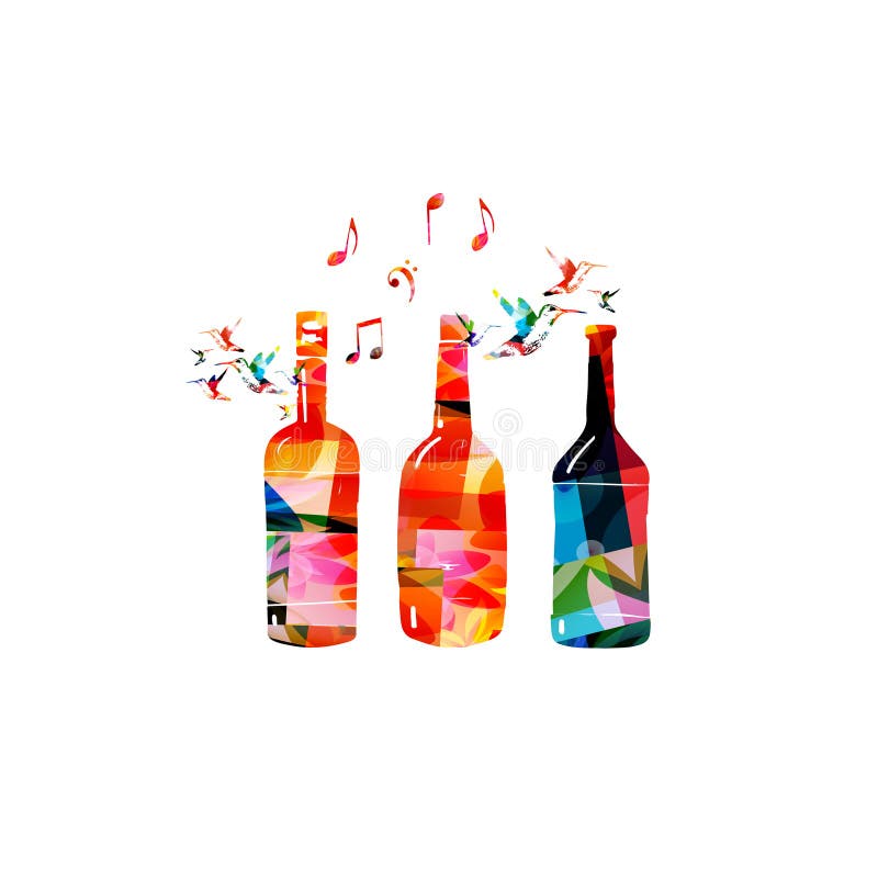 Colorful Glass Bottles with Musical Notes Vector Illustration. Party ...