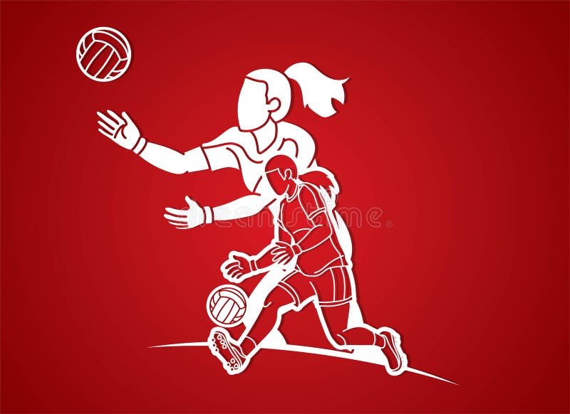Group of Gaelic Football Female Players Action Cartoon Graphic Vector ...