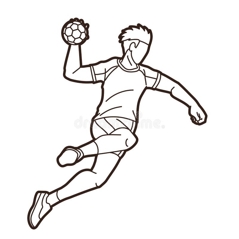 Outline Handball Sport Male Player Action Cartoon Graphic Vector Stock ...