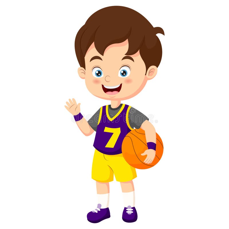Cute Boy Basketball Player Waving Hand Stock Vector - Illustration of ...