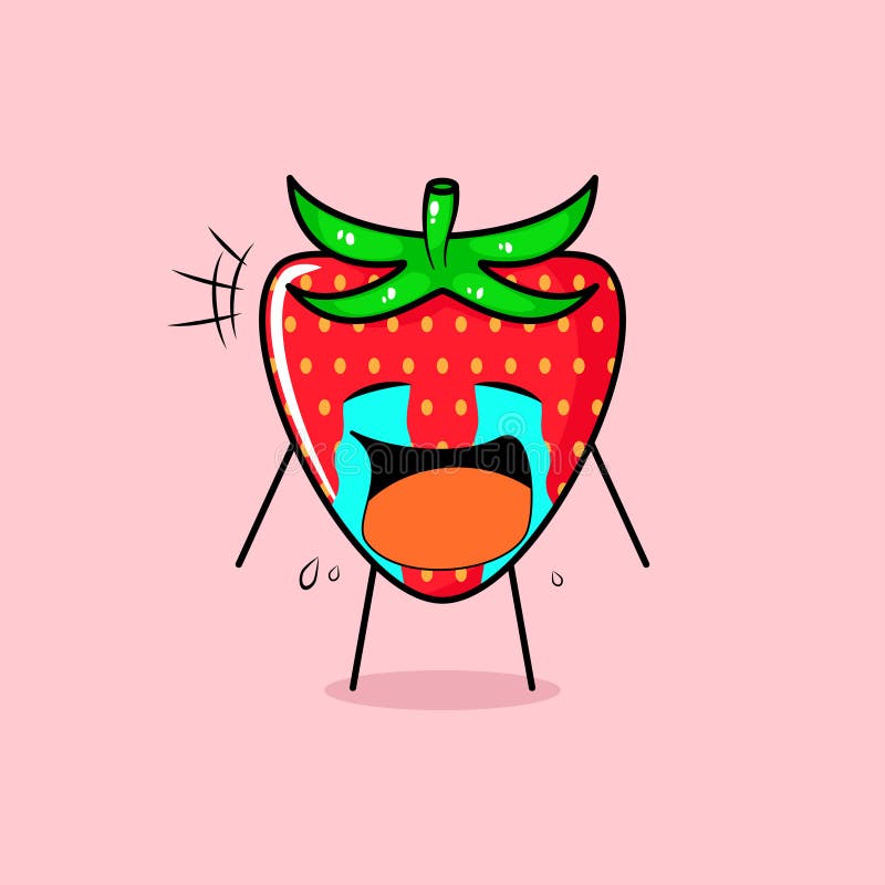 Cute Strawberry Character with Crying Expression, Tears and Mouth Open ...