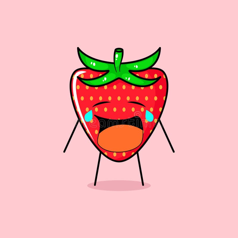 Cute Strawberry Character with Crying Expression. Green and Red Stock ...