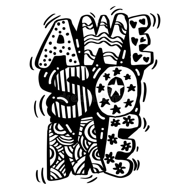 Awesome Word Hand Lettering with Flower. Stock Illustration ...