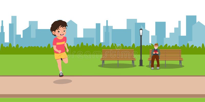 Cute Boy Jogging in City Park with His Father Stock Vector ...
