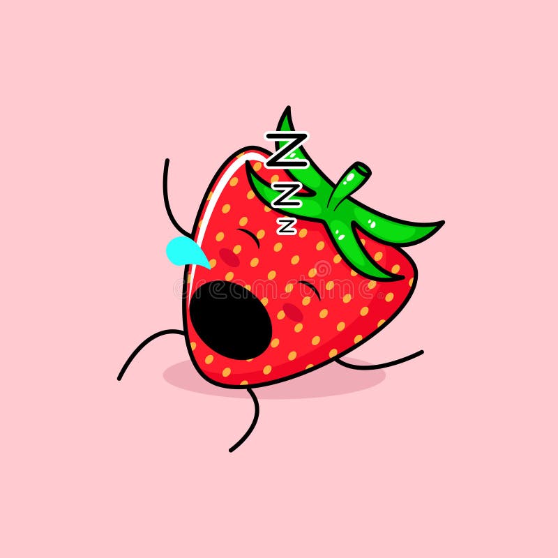 Cute Strawberry Character with Sleep Expression, Lie Down, Close Eyes ...