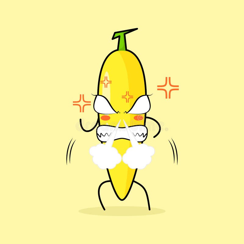 Cute Banana Character with Angry Expression. Nose Blowing Smoke, Eyes ...