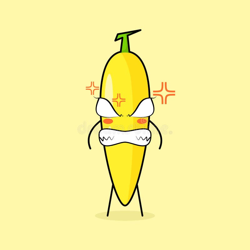 Cute Banana Character with Angry Expression. Eyes Bulging and Grinning ...
