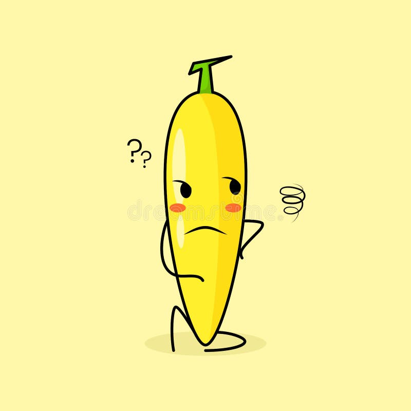 Cute Banana Character with Thinking Expression and Sit Down Stock ...