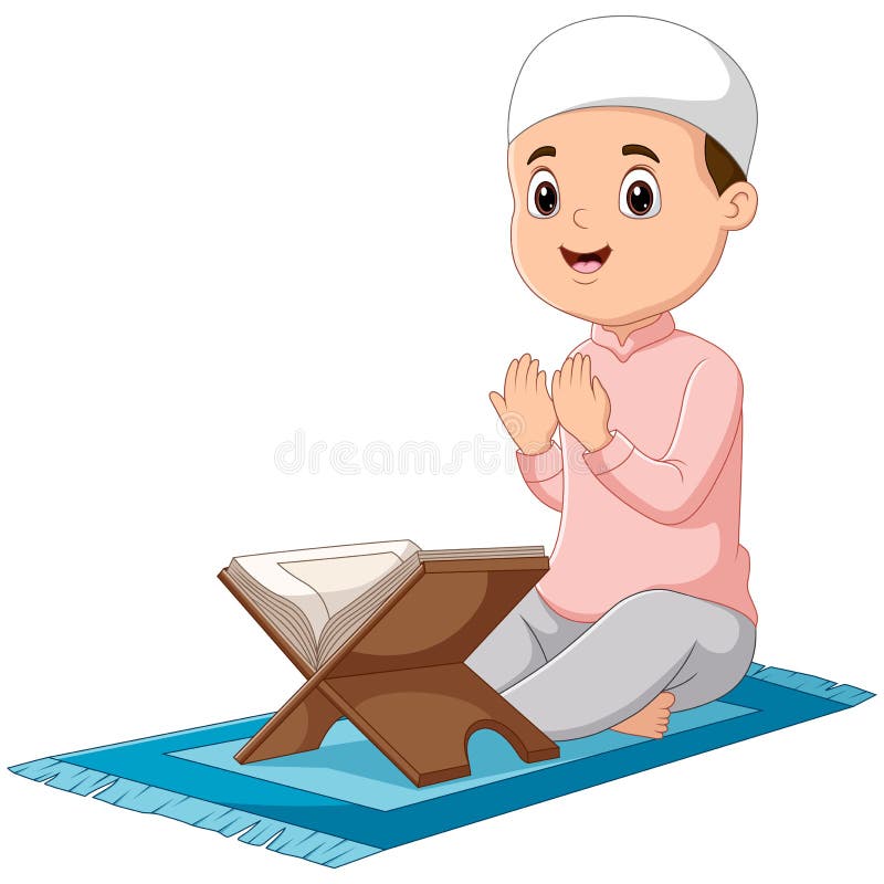 Boy Praying and Reading Holy Quran Stock Illustration - Illustration of ...