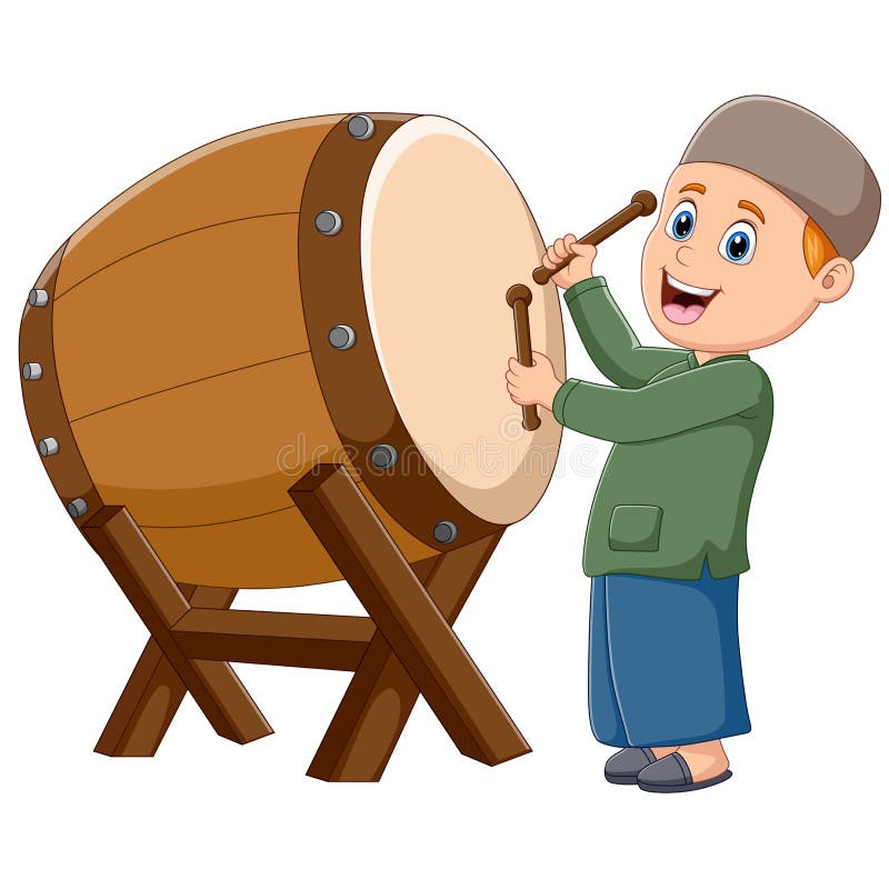 Cartoon a Muslim Man Hitting the Drum Stock Illustration - Illustration ...