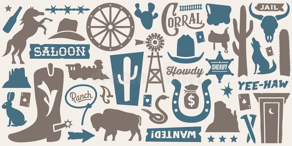 Western Icons Set | Cowboy Art Collection | Vector Wild West Resources ...