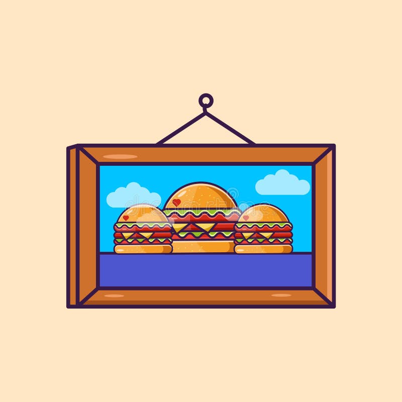 American Food Burger Illustration with Frame on Wall Stock Vector ...