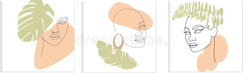 PrintSet of Three Line Art Pictures. Line Art Triptych, Women Faces ...
