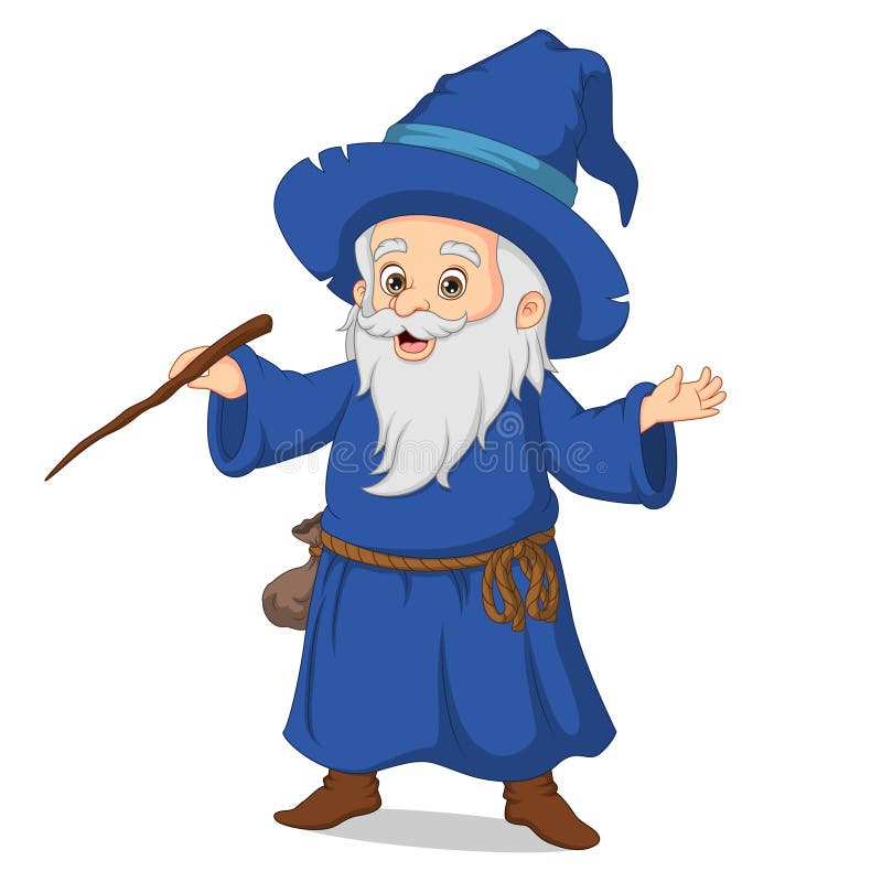 Cute Old Wizard Cartoon with Magic Wand Stock Vector - Illustration of ...