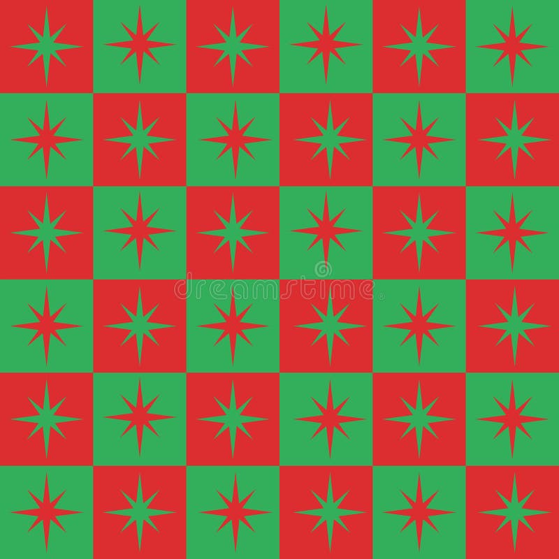 Mid Century Modern Atomic Starburst in Green and Red Checkered Squares ...