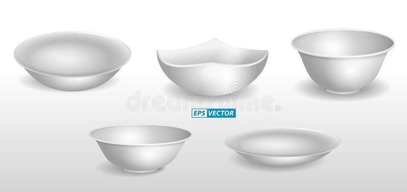 Set of Realistic Blank Ceramic Plates or Bowl Dinner Dish Utensil or ...
