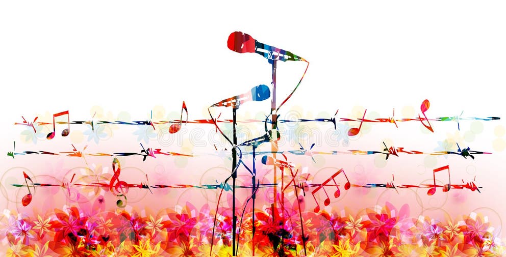 Colorful Musical Concept with Microphones and Musical Notes Attached To ...