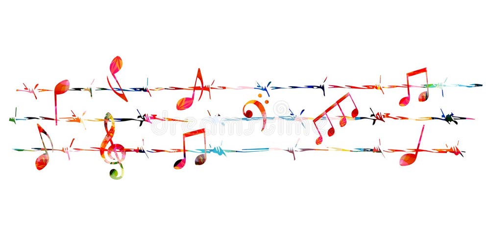 Colorful Musical Poster with Musical Notes Attached To Barbed Wire ...