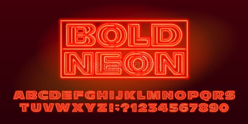 Bold Neon Alphabet Font. Orange Neon Letters and Numbers Stock Vector ...