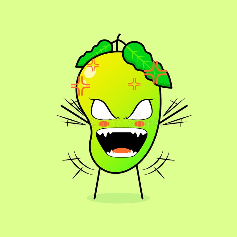 Cute Mango Character with Angry Expression. Both Hands Raised, Eyes ...