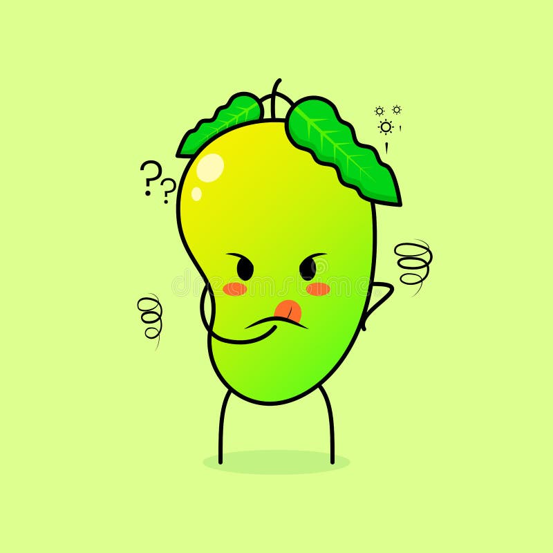 Cute Mango Character with Thinking Expression and Hand Placed on Chin ...