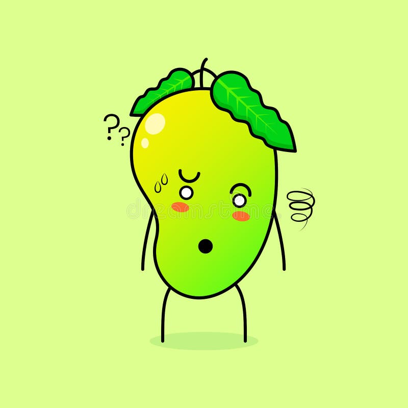 Cute Mango Character with Confused Expression. Green and Orange Stock ...