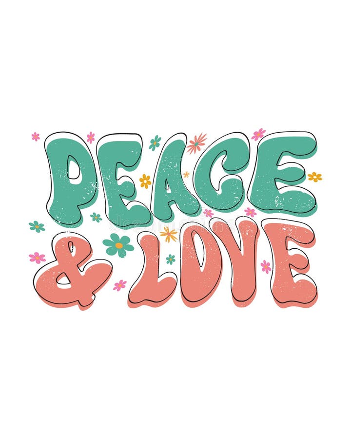Peace and Love, Groovy Typography Vintage T-shirt Design Stock Vector ...