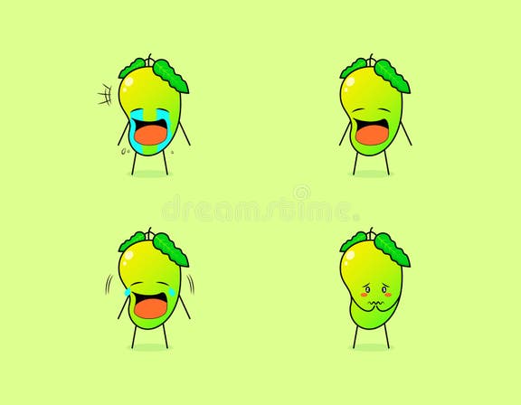 Collection of Cute Mango Cartoon Character with Crying and Sad ...