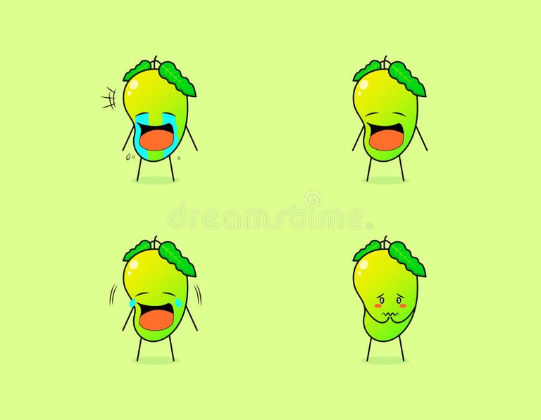 Collection of Cute Mango Cartoon Character with Crying and Sad ...