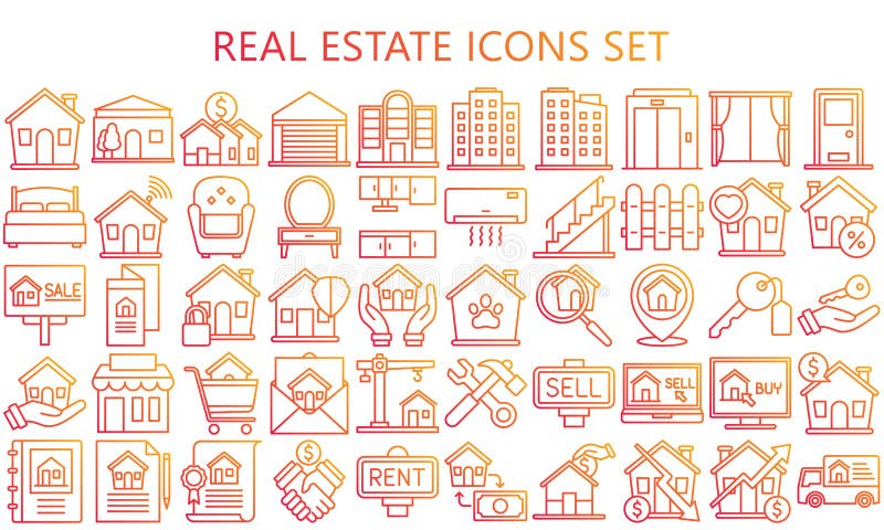 Simple Real Estate Gradient Outline Icon Set Stock Vector ...