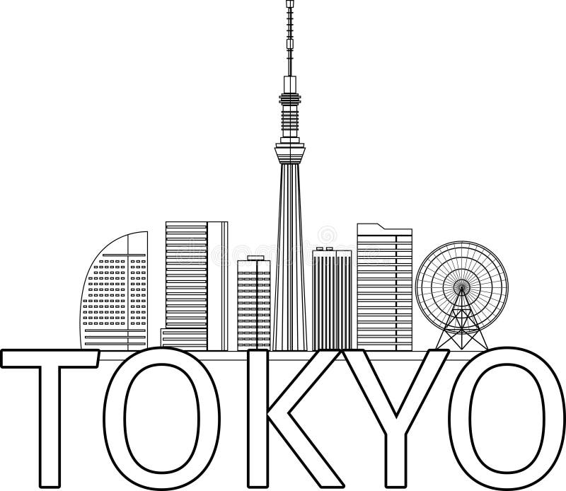 Tokyo Doodle Line Art Design, Tokyo Building Doodle Coloring Design ...